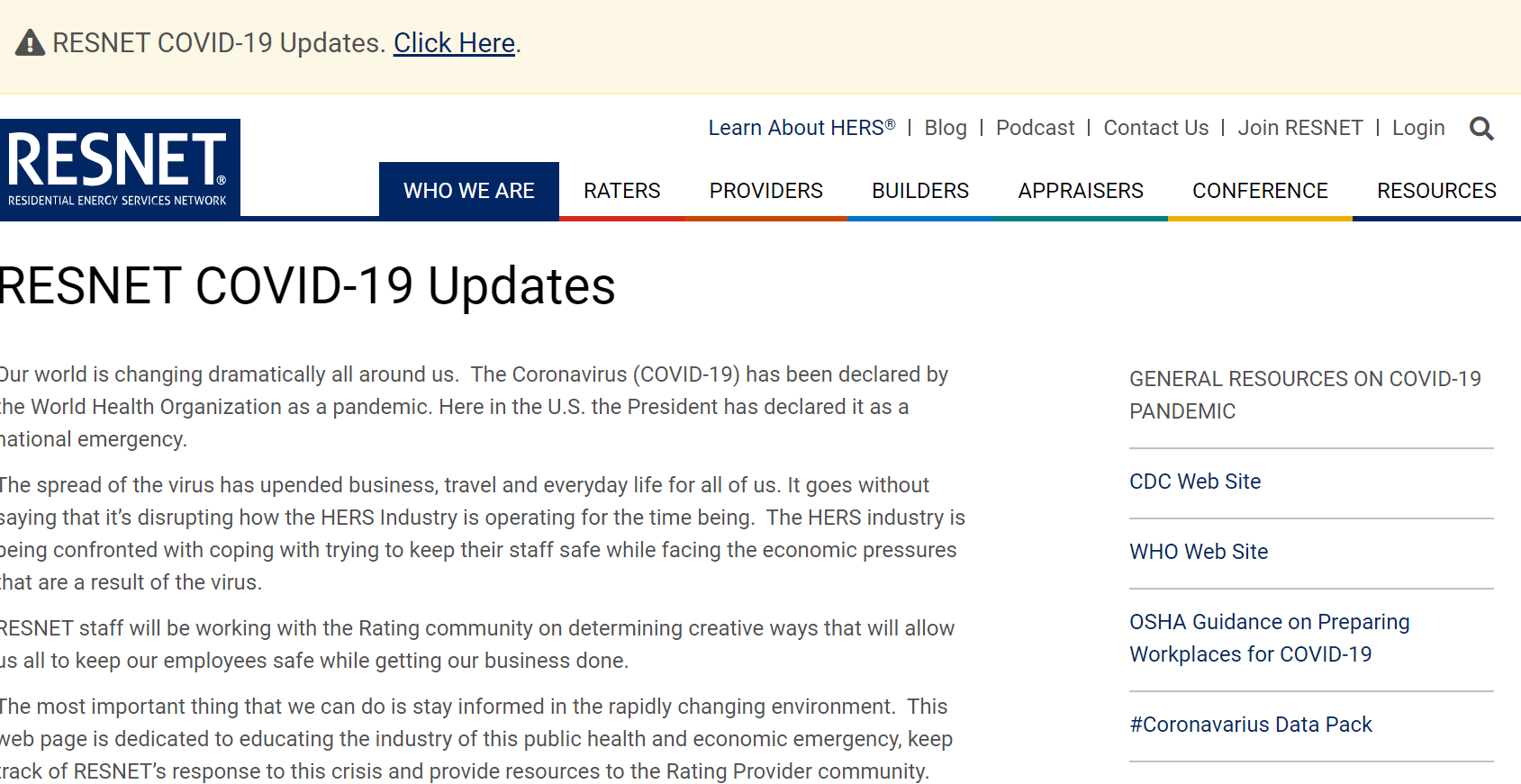 RESNET Launches COVID-19 Webpage - RESNET