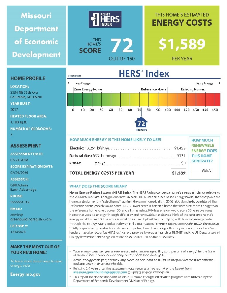 HERS® Rating Data Used to Auto-Generate Missouri Home Energy Scorecards ...